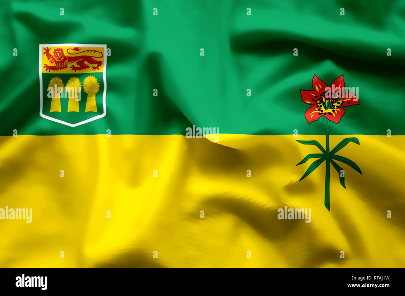 Saskatchewan stylish waving and closeup flag illustration. Perfect for ...