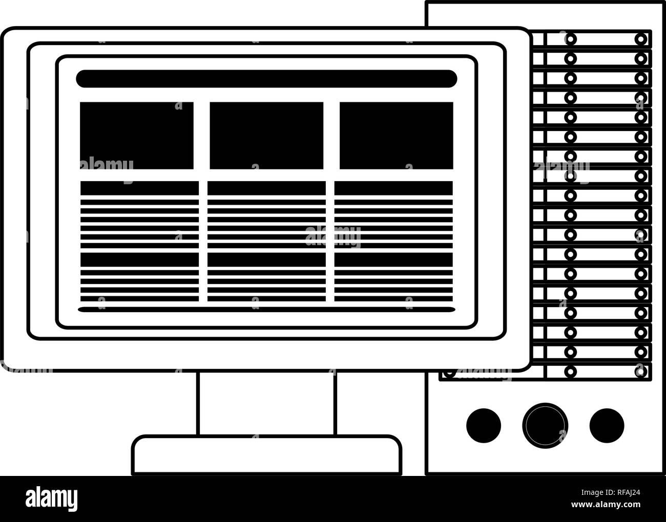 computer with screen and cpu in black and white Stock Vector Image ...