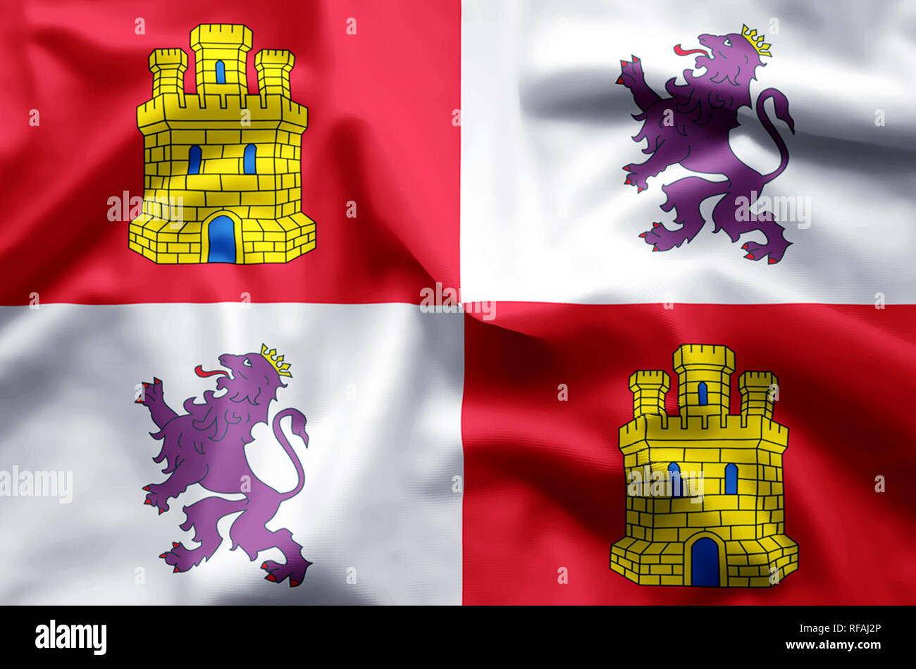 Castilla Y Leon stylish waving and closeup flag illustration. Perfect ...