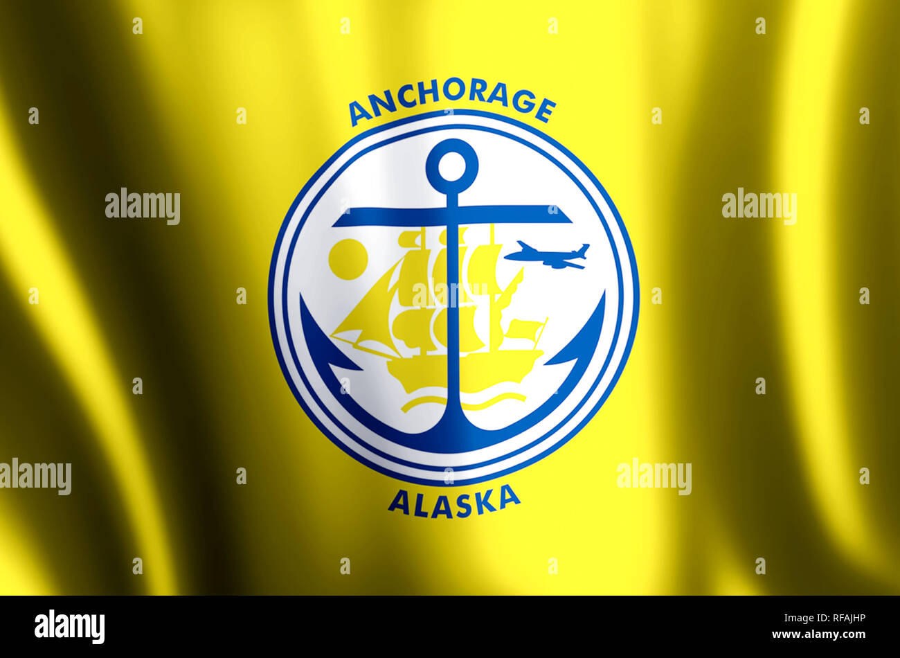Anchorage Alaska stylish waving and closeup flag illustration. Perfect ...