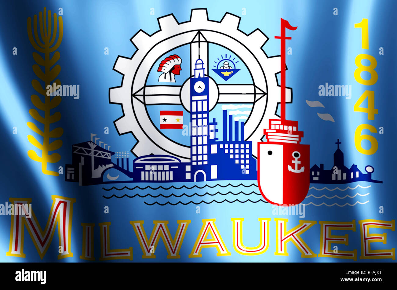 Milwaukee Wisconsin stylish waving and closeup flag illustration ...
