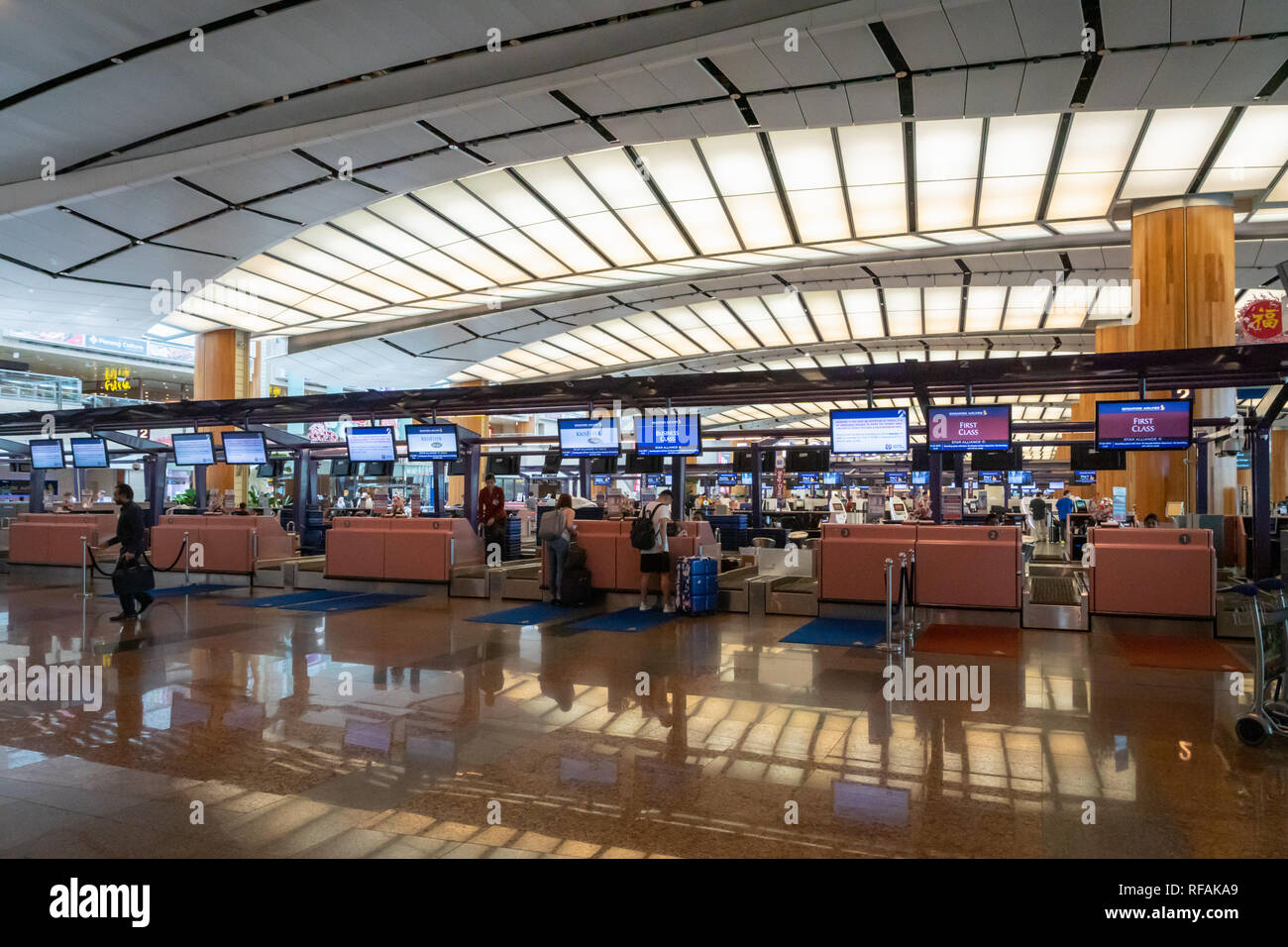 Singapore - January 2019: Singapore Airlines check-in counter in ...