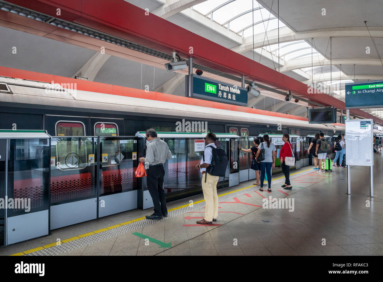 Singapore - January, 2019. Singapore MRT train and station platform ...