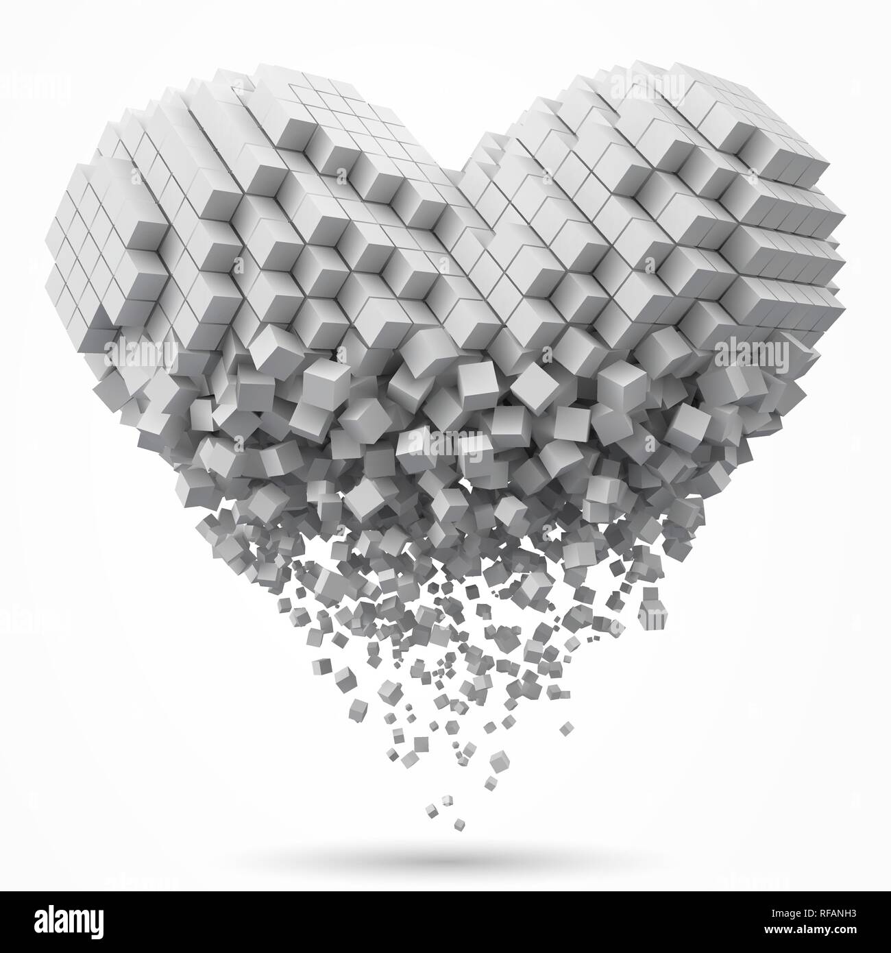 heart shaped, dissolving data block. made with cubes. 3d pixel style ...