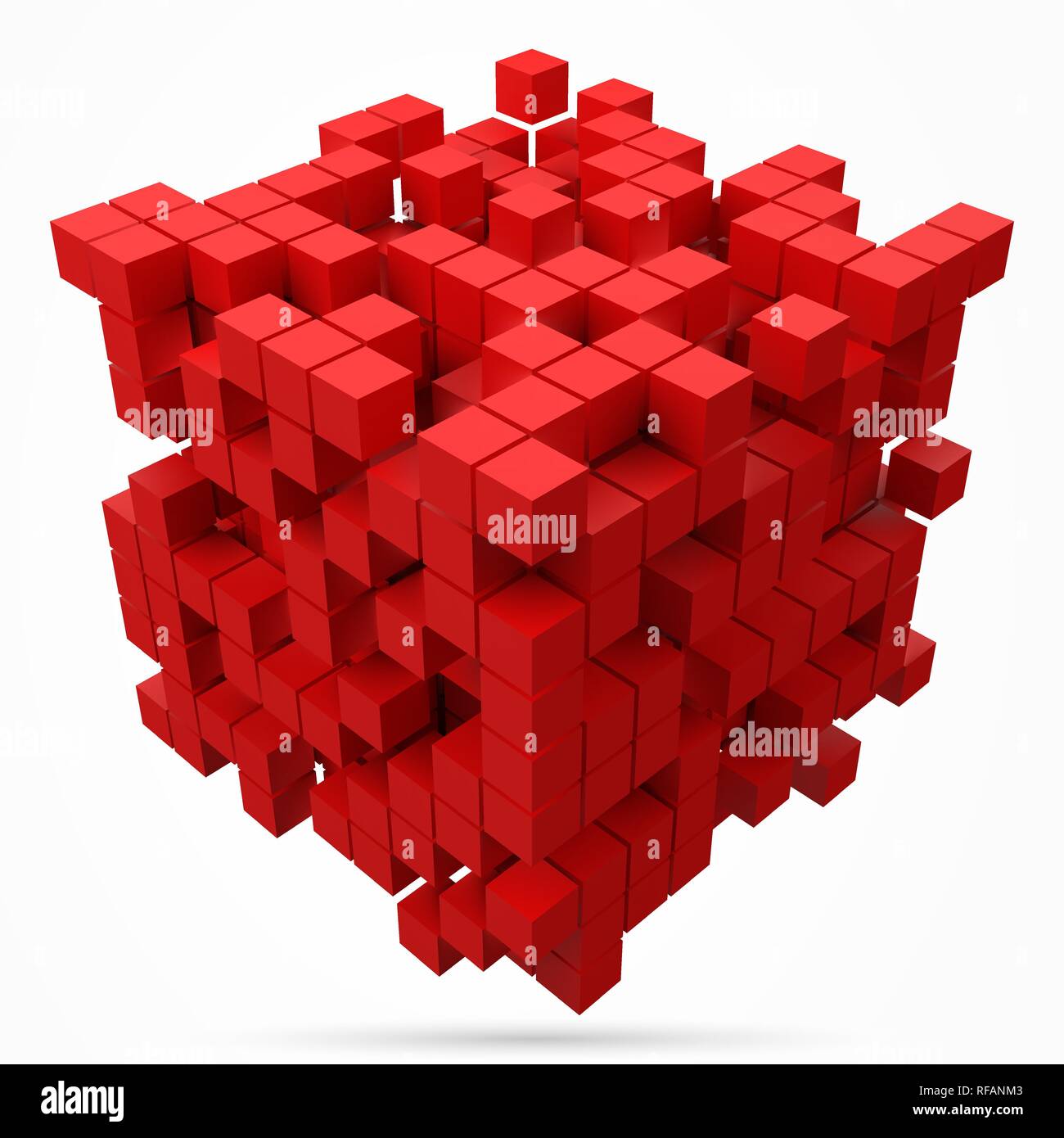 dissolving data block. made with smaller red cubes. 3d pixel style ...