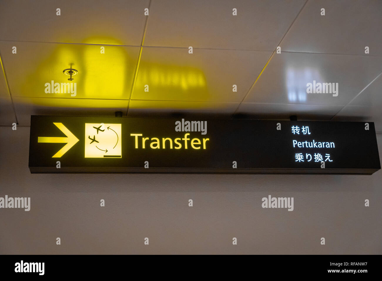 Airport transfer sign - international flight transfer information sign ...