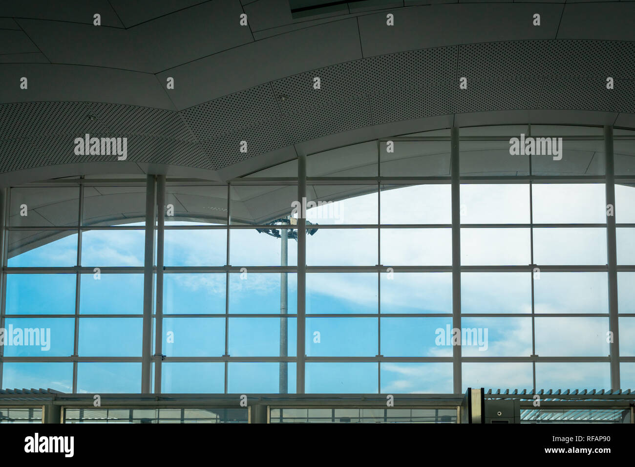 Airport window in departure terminal - for design use Stock Photo - Alamy