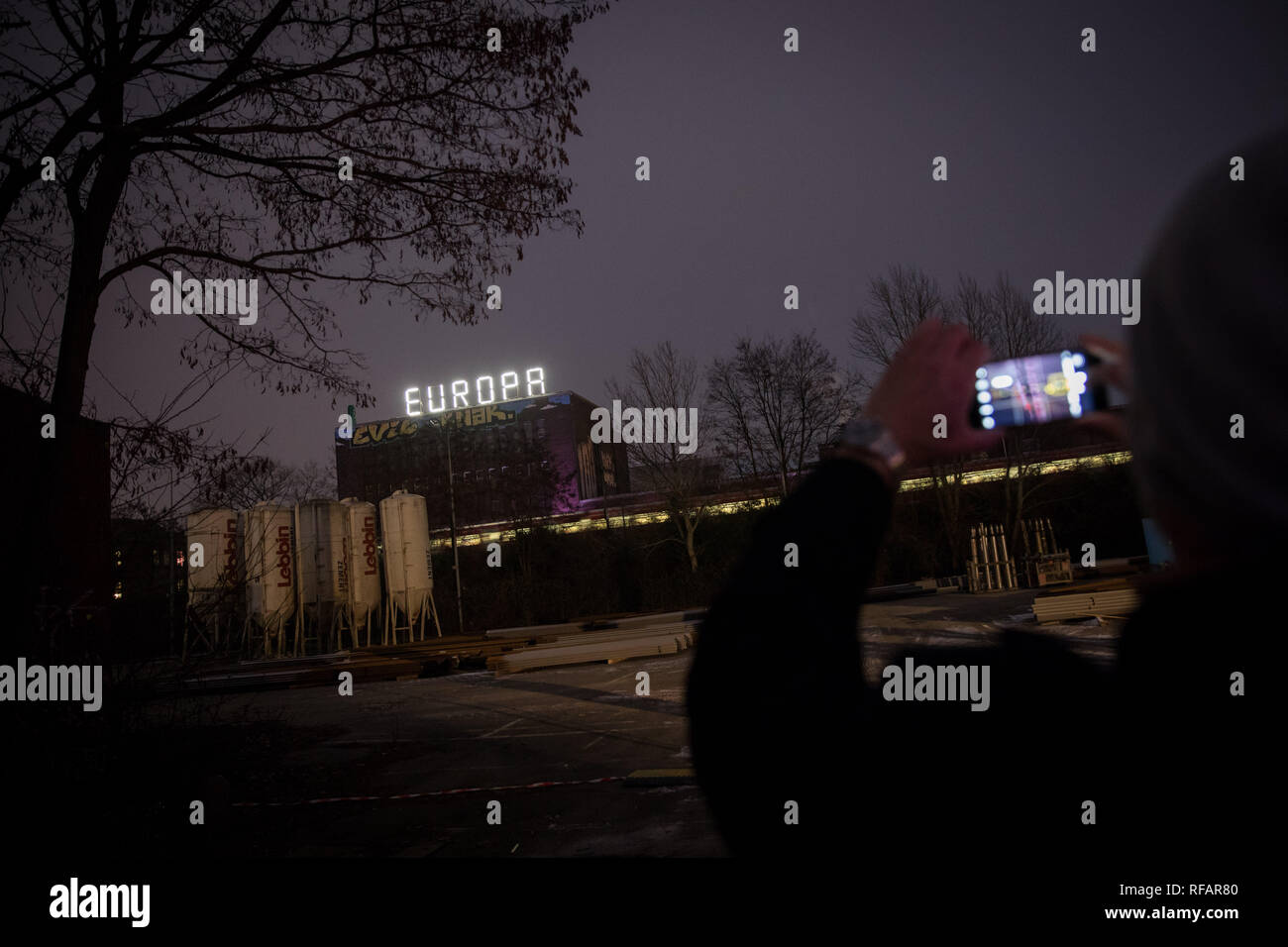 Hamburg, Germany. 24th Jan, 2019. The Europa lettering lights up after ...