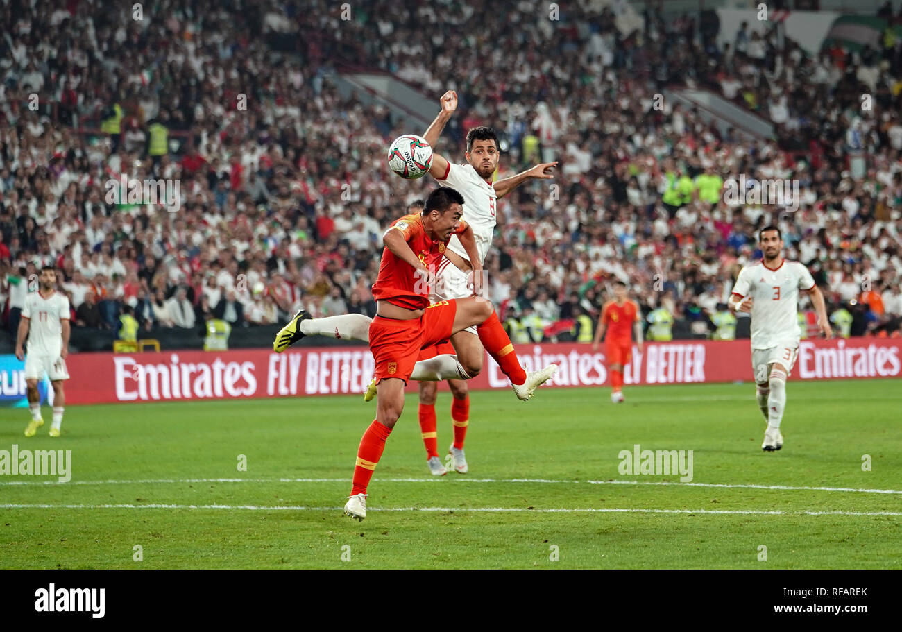 January 24, 2019 : Morteza Pouraliganji of Iran heading the ball in ...