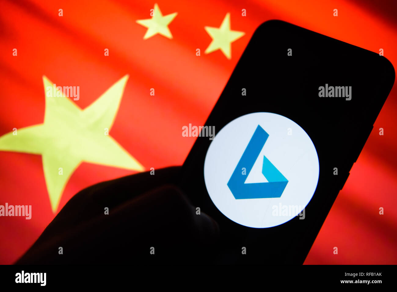 Bing logo is seen on an android mobile phone with China's flag on the ...