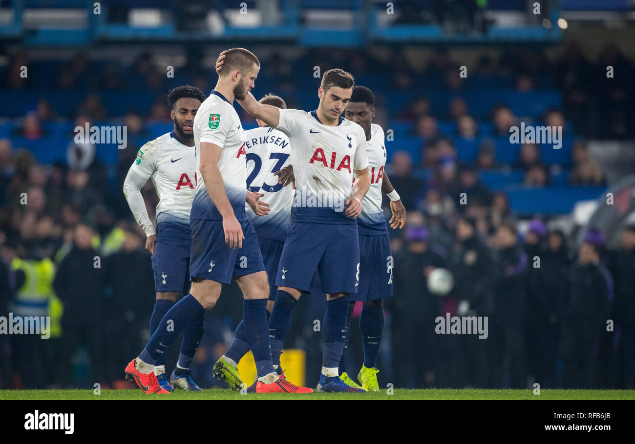 London, UK. 24th Jan 2019. Harry Winks consoles Eric Dier of Spurs ...