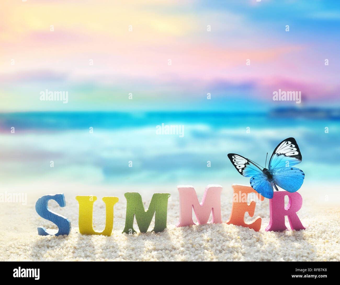 Summer beach. Word summer of color letters on summer beach and ...