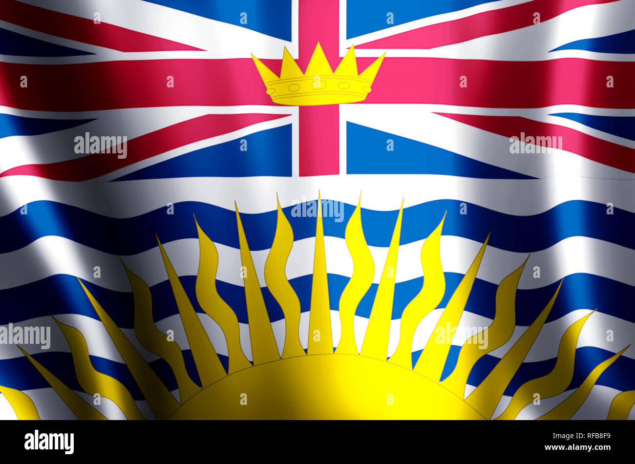 British Columbia stylish waving and closeup flag illustration. Perfect ...
