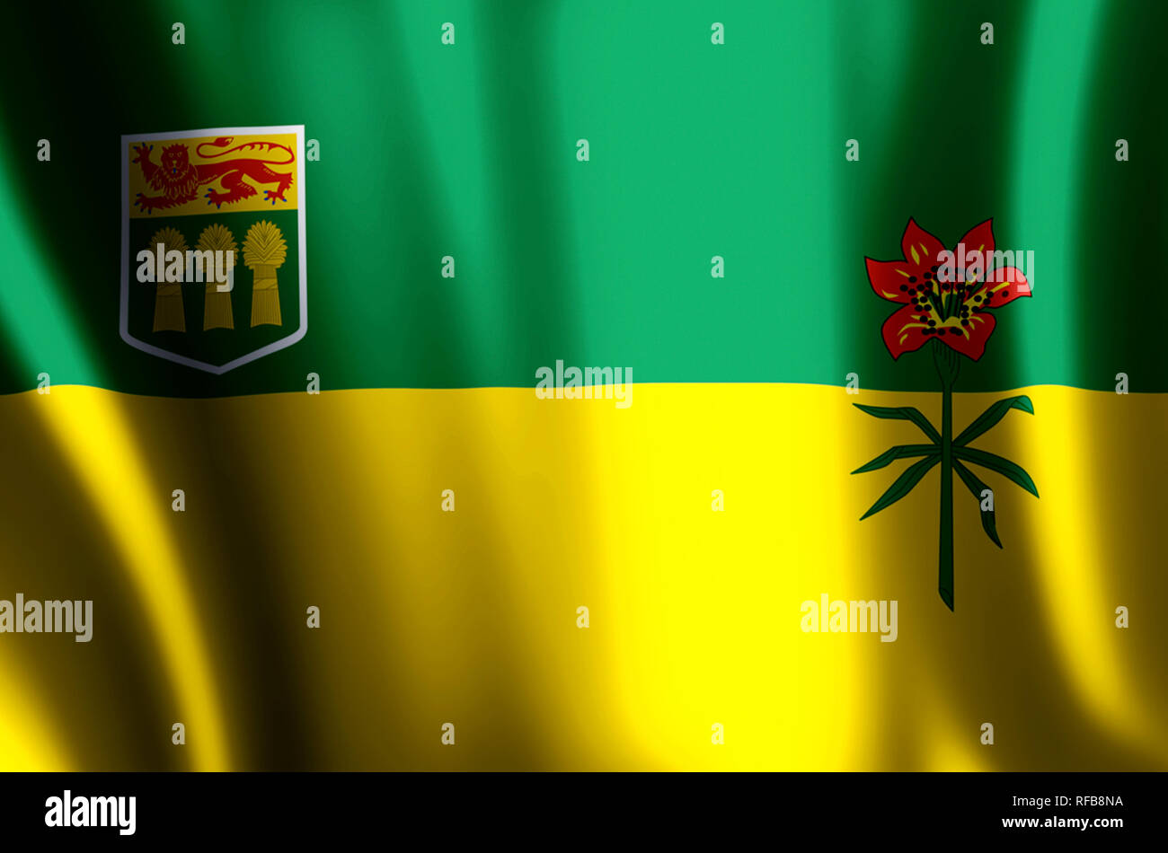 Saskatchewan stylish waving and closeup flag illustration. Perfect for background or texture ...