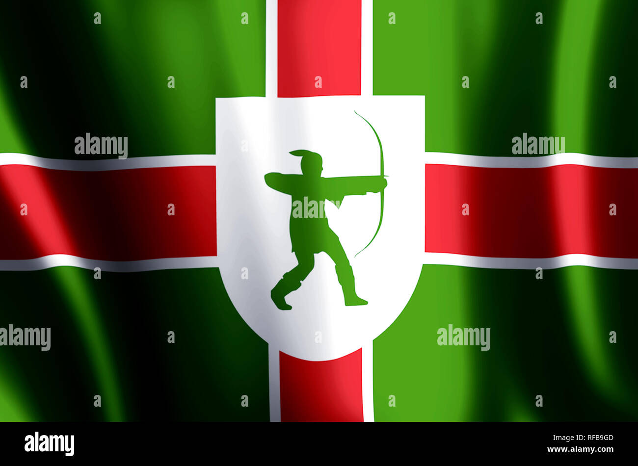 County Nottinghamshire stylish waving and closeup flag illustration ...