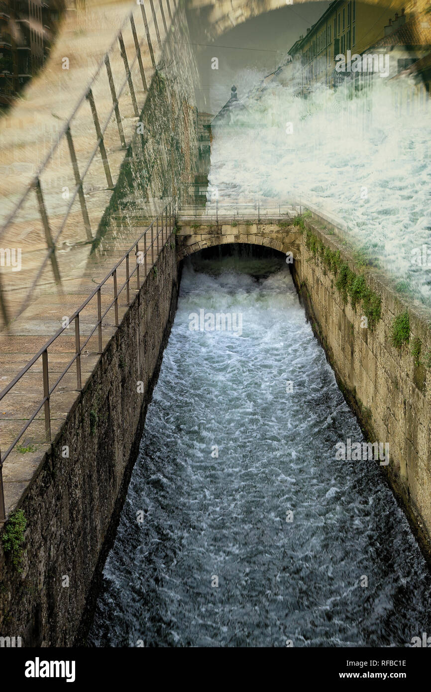 Water stream flowing out the underground tunnel Stock Photo - Alamy