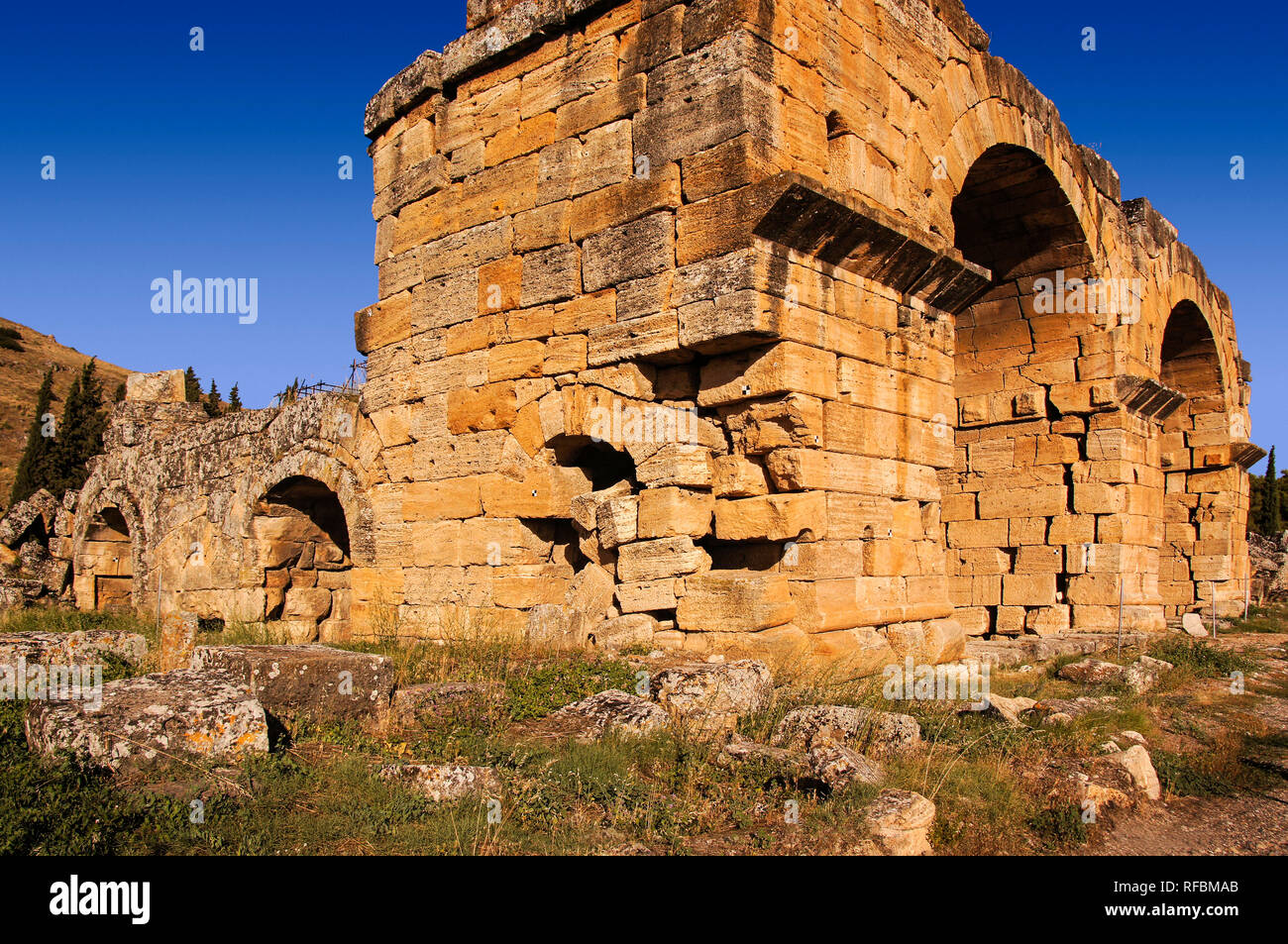 The Basilica Bath. UNESCO World Heritage Site. Ruins of the ancient city Hierapolis. Pamukkale ...