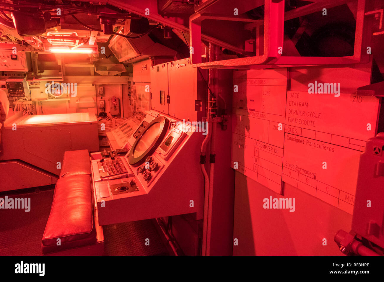 Combat station in the nuclear submarine Redoutable of French navy at ...