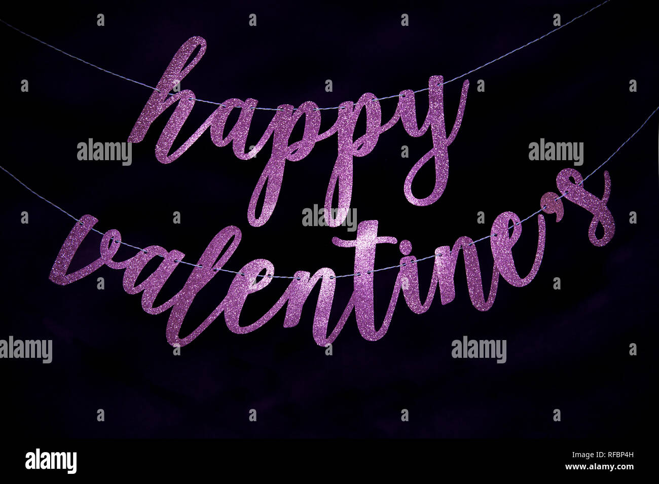 Happy Valentine's message in sparkling handwritten pink script banner ...