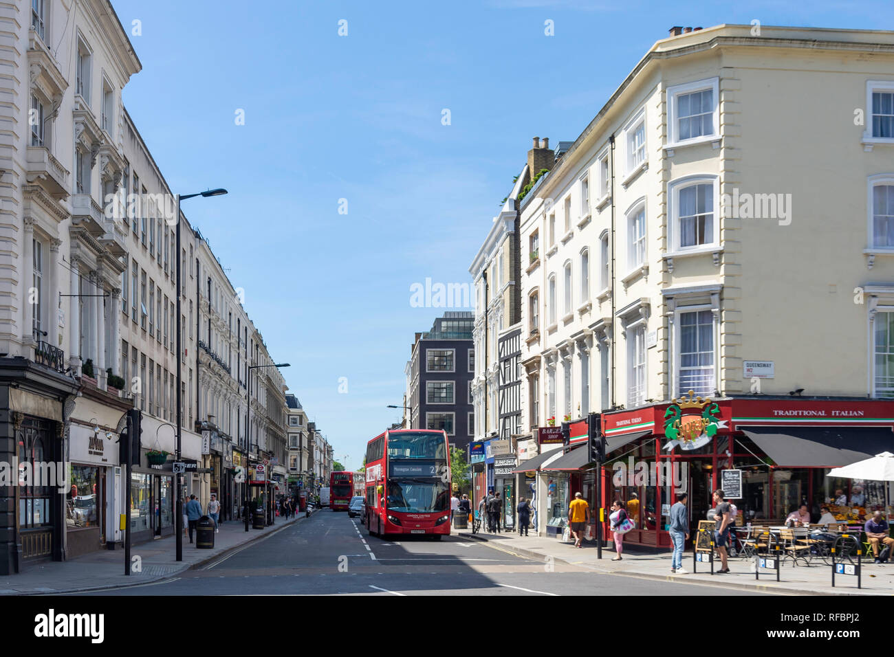 Street shops traffic double decker bus westbourne grove bayswate hi-res ...