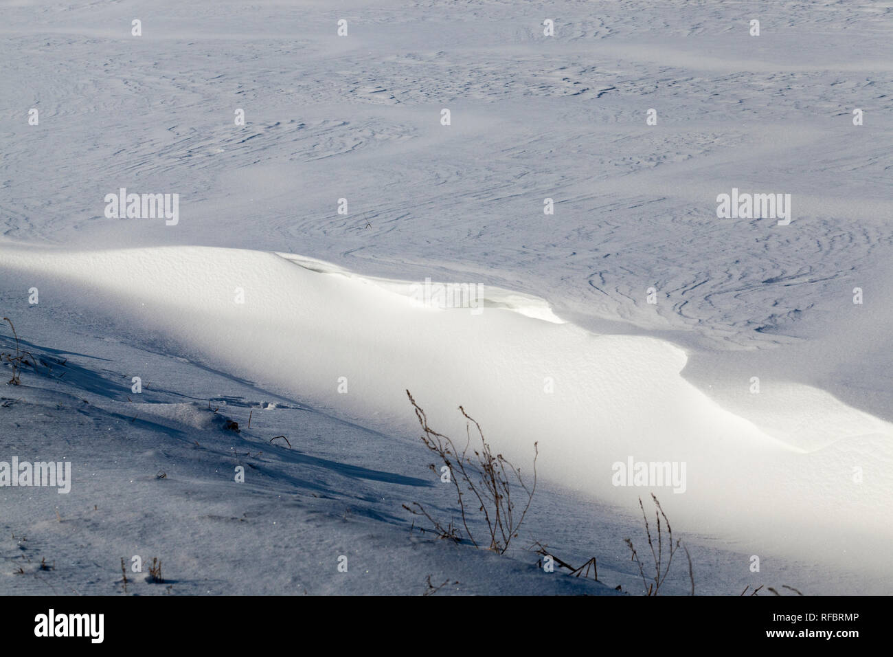 uneven snowdrifts of snow formed after the last snowfalls by wind ...