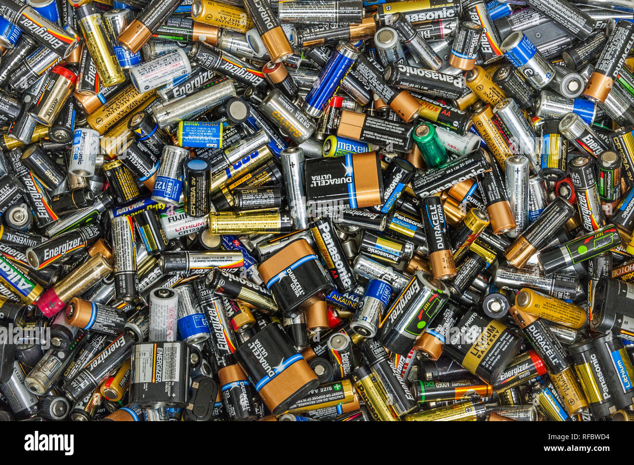 Colorful closeup detail of large pile of dead used single use ...