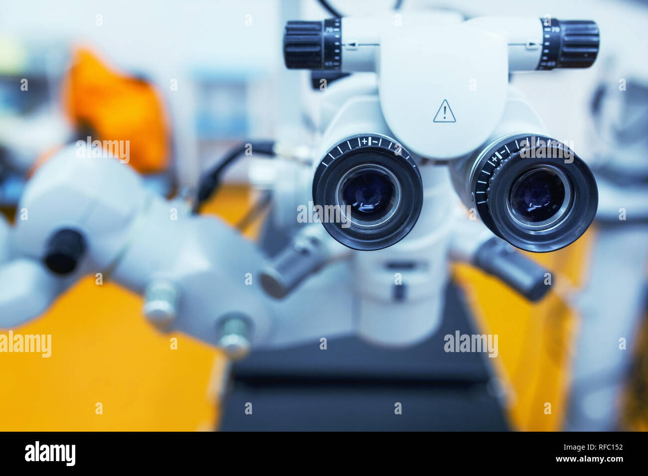 close up picture of an operating microscope in a laboratory ...