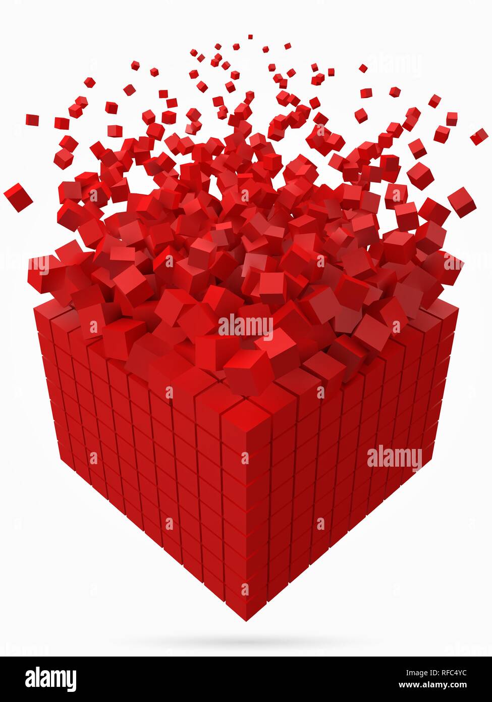 dissolving data block. made with smaller red cubes. 3d pixel style ...