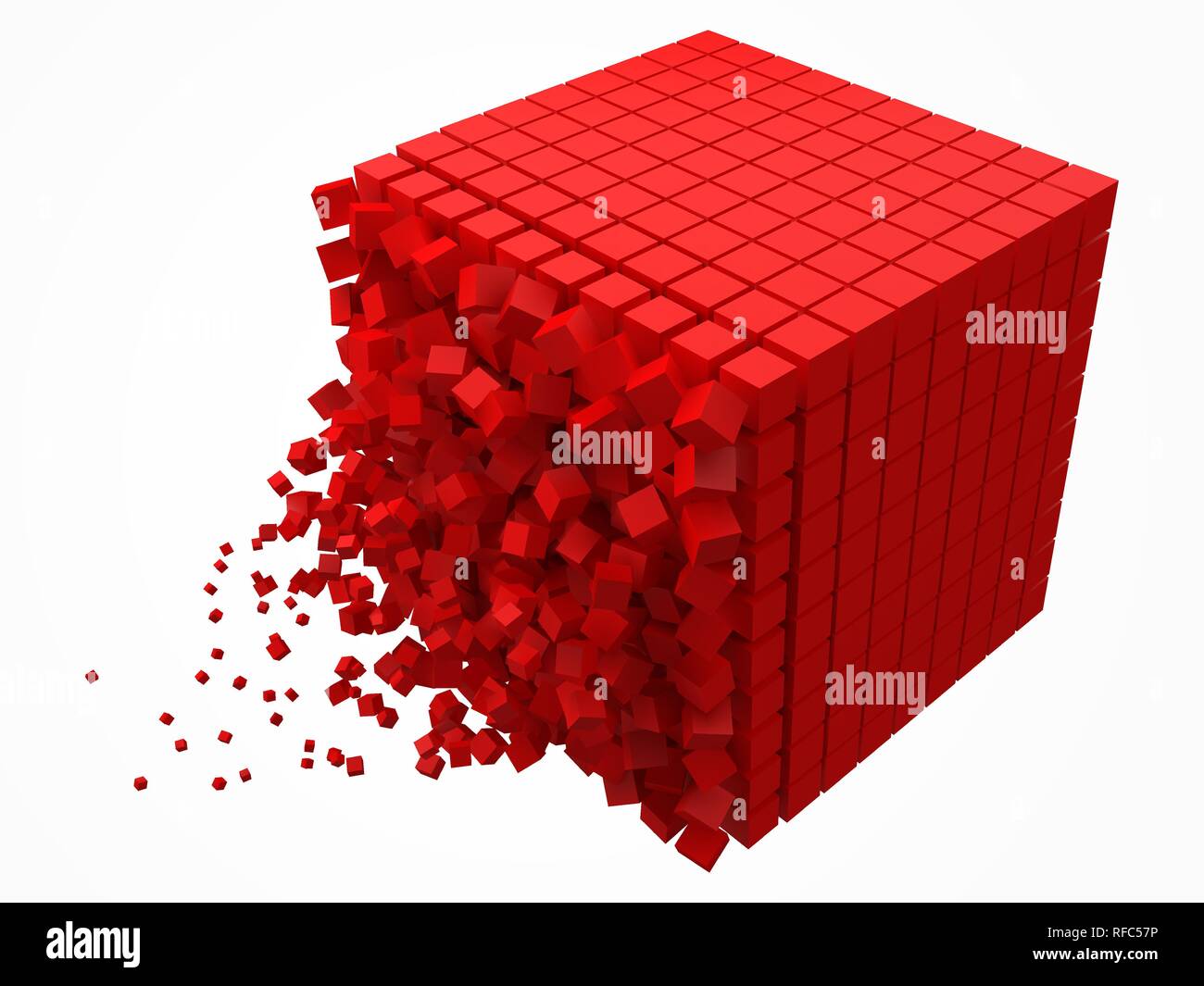 dissolving data block. made with smaller red cubes. 3d pixel style ...