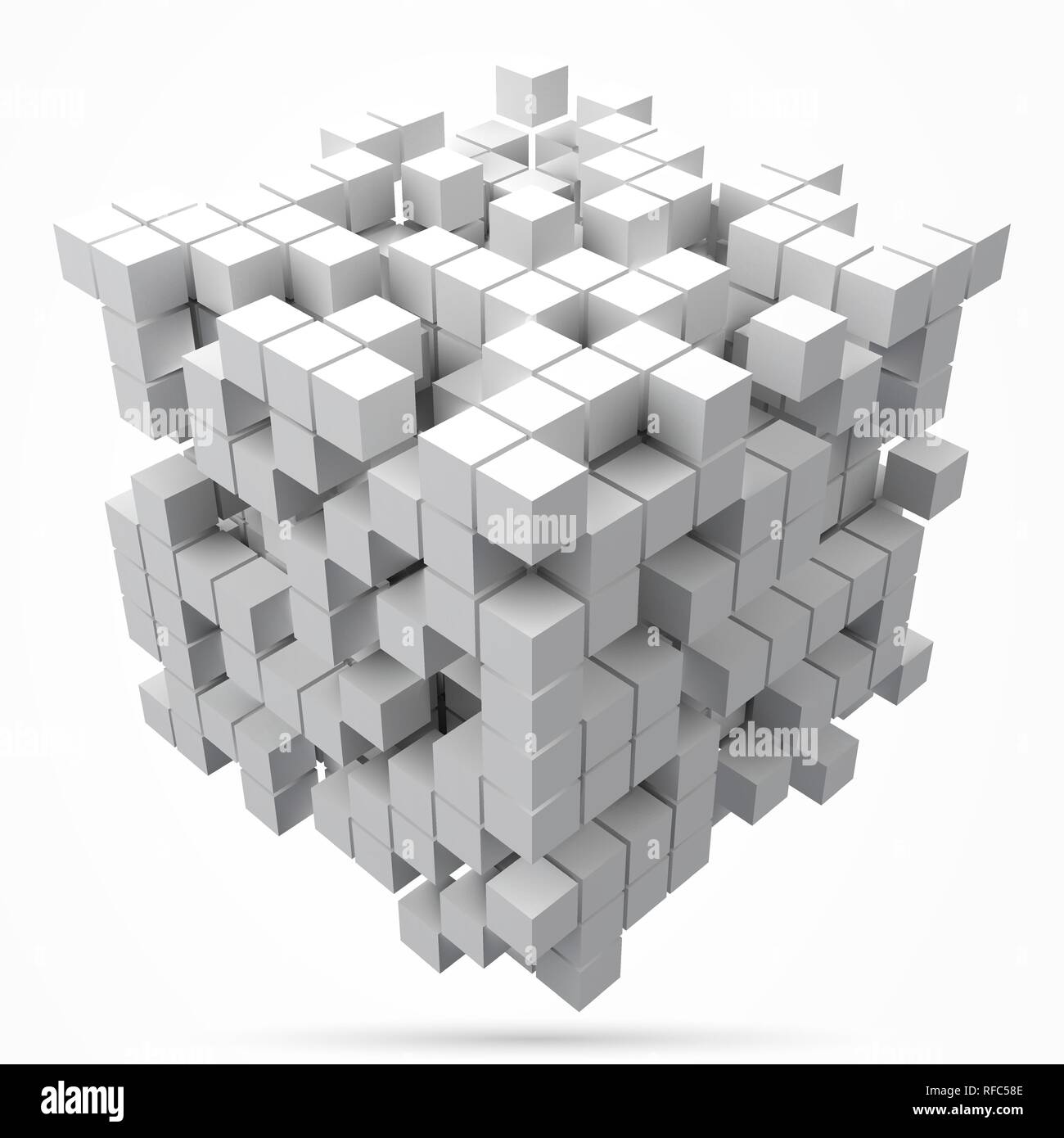 big cubic data block. made with smaller white cubes. 3d pixel style ...