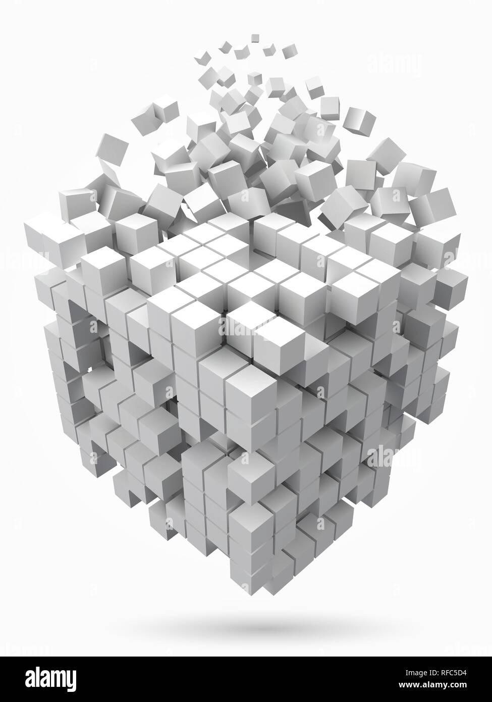 big cubic data block. made with smaller white cubes. 3d pixel style ...