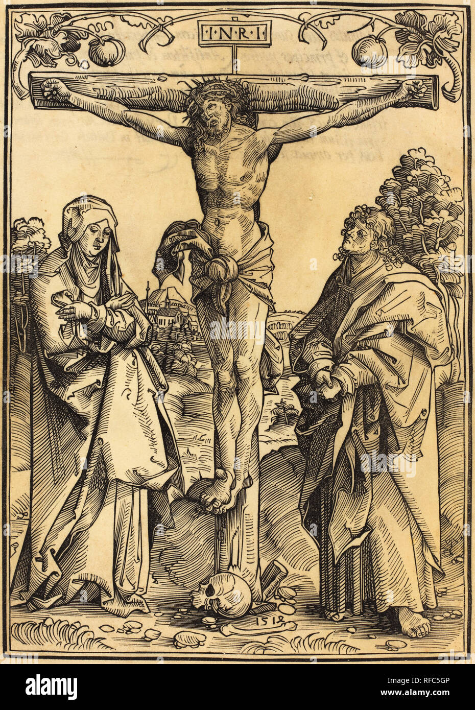 Christ on the Cross with Mary and John. Medium: woodcut on vellum ...