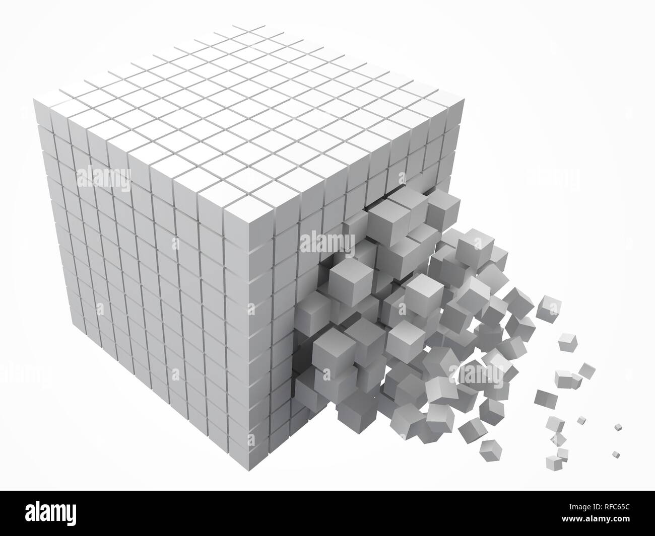 dissolving data block. made with smaller white cubes. 3d pixel style ...