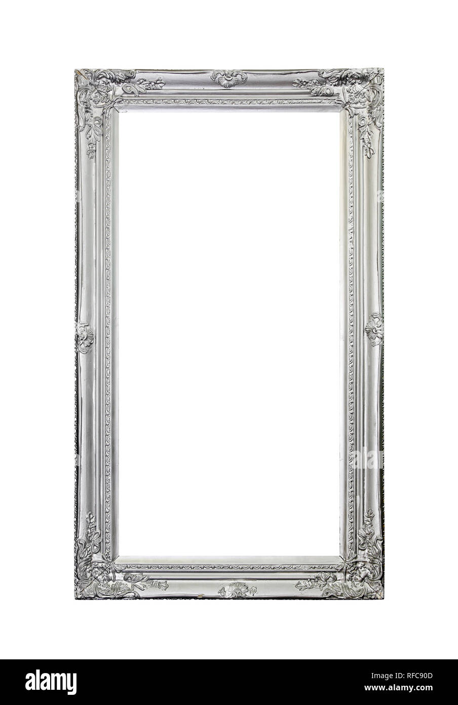 Silver mirror frame isolated included clipping path Stock Photo - Alamy
