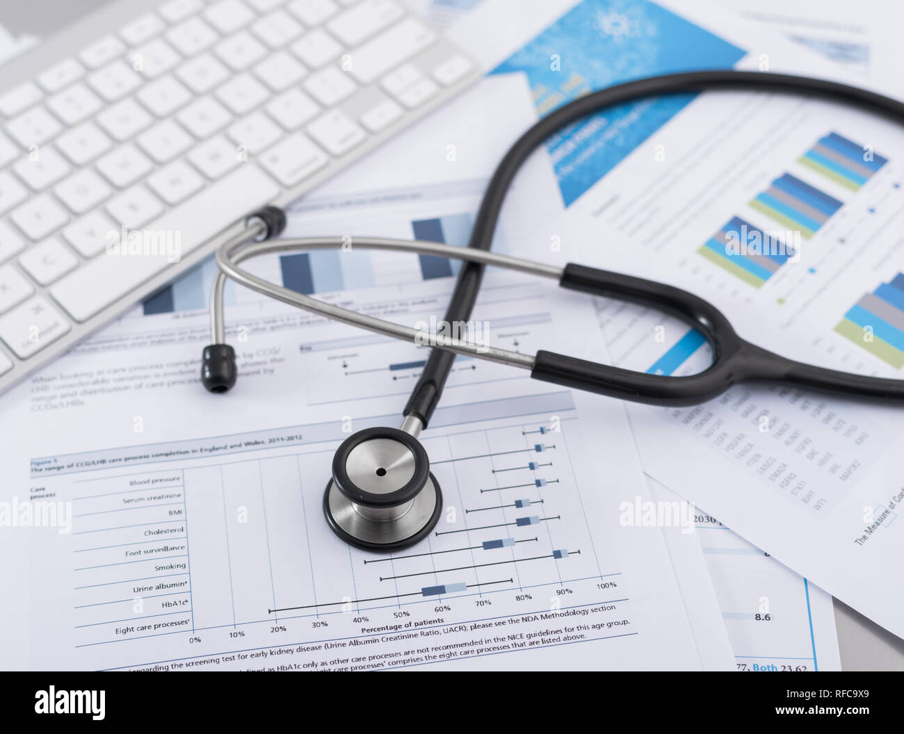 Stethoscope with financial on the desk Stock Photo - Alamy