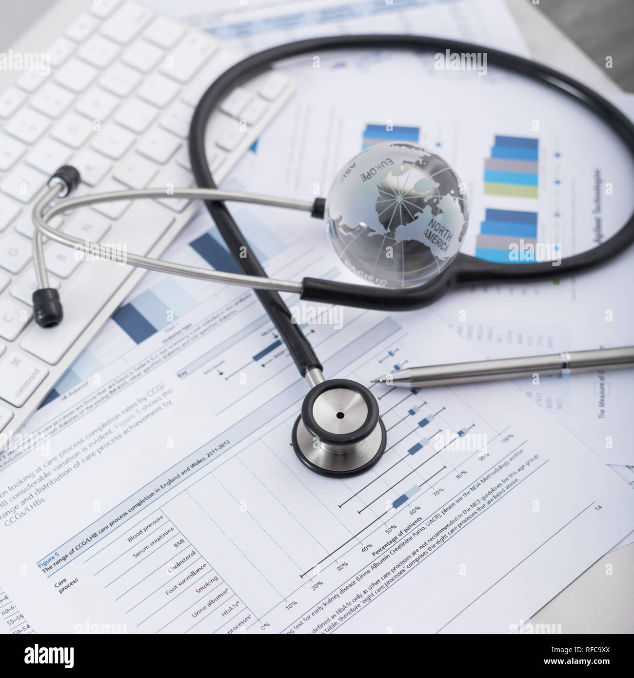 Stethoscope with financial statement on the desk Stock Photo - Alamy