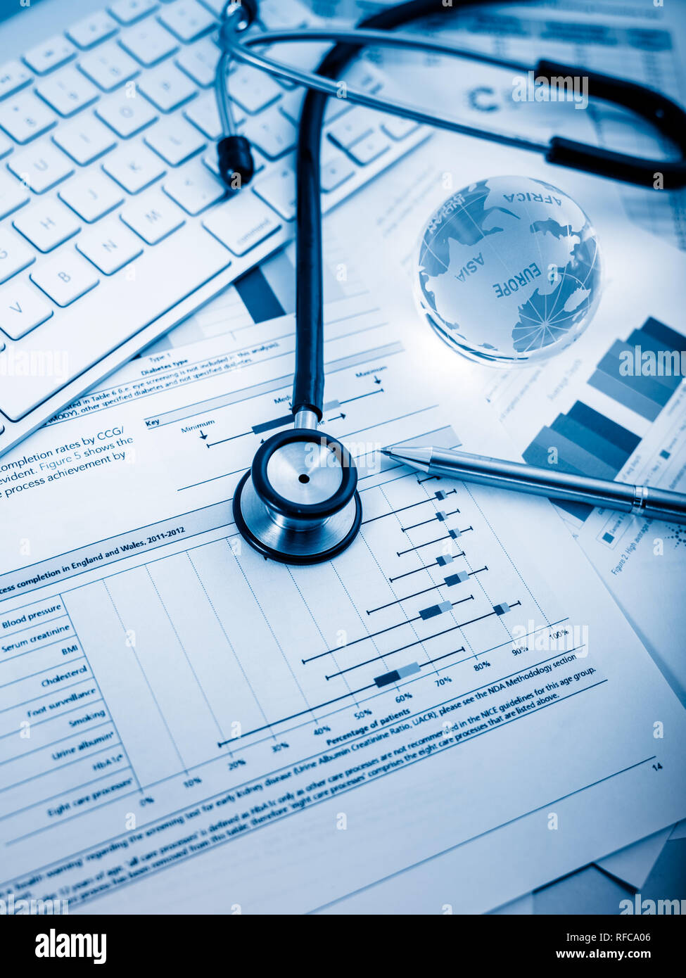 Stethoscope with financial statement on the desk Stock Photo - Alamy