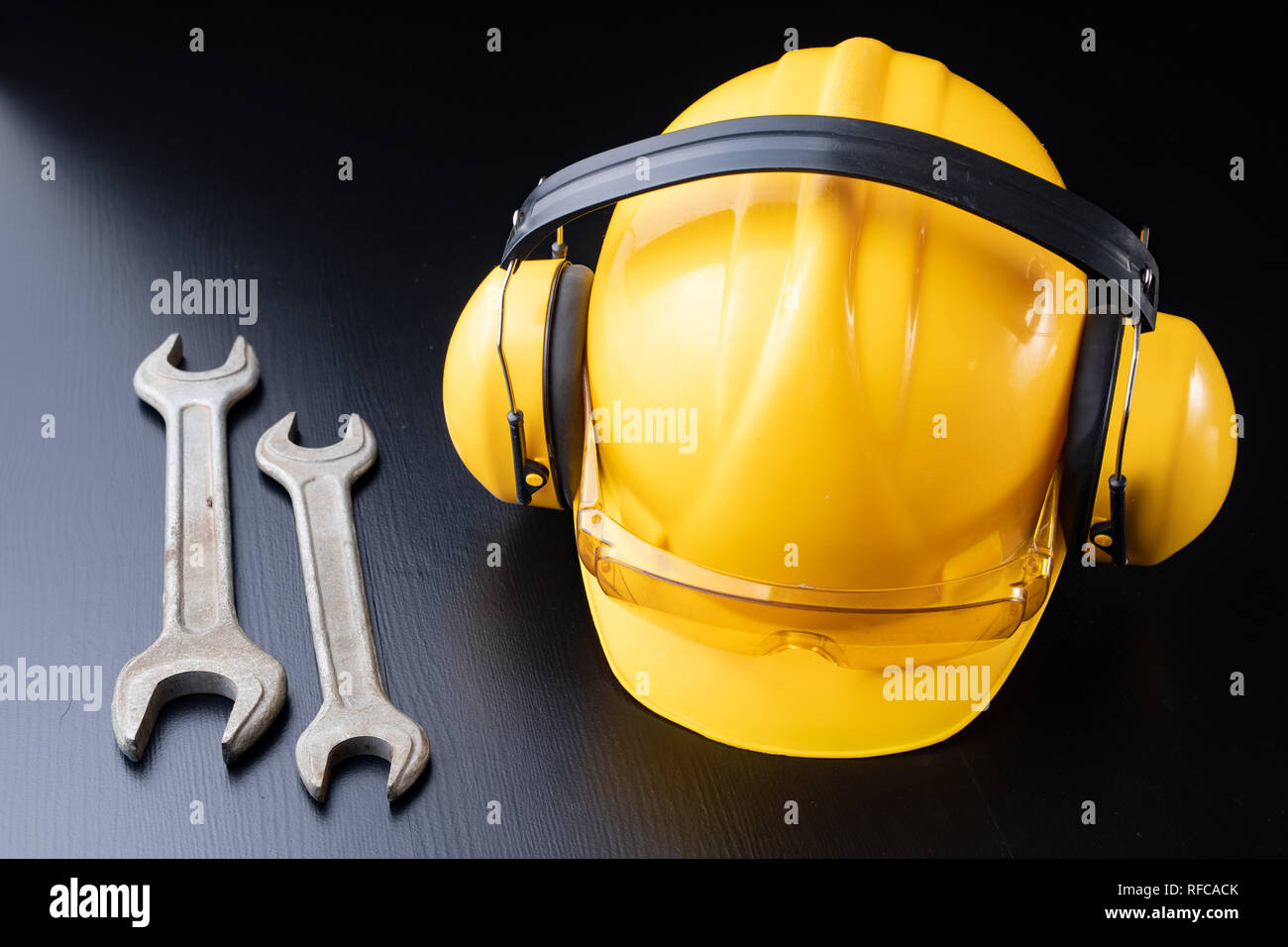 Helmet and accessories for construction workers. Accessories needed for ...