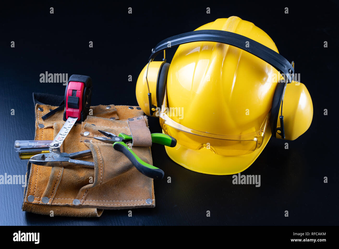 Helmet and accessories for construction workers. Accessories needed for ...