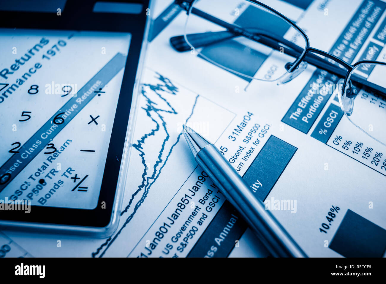 Business presentation with finance chart on the desk Stock Photo - Alamy