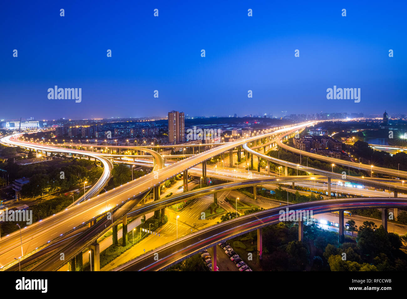 aerial view the overpass at night, shanghai china Stock Photo - Alamy