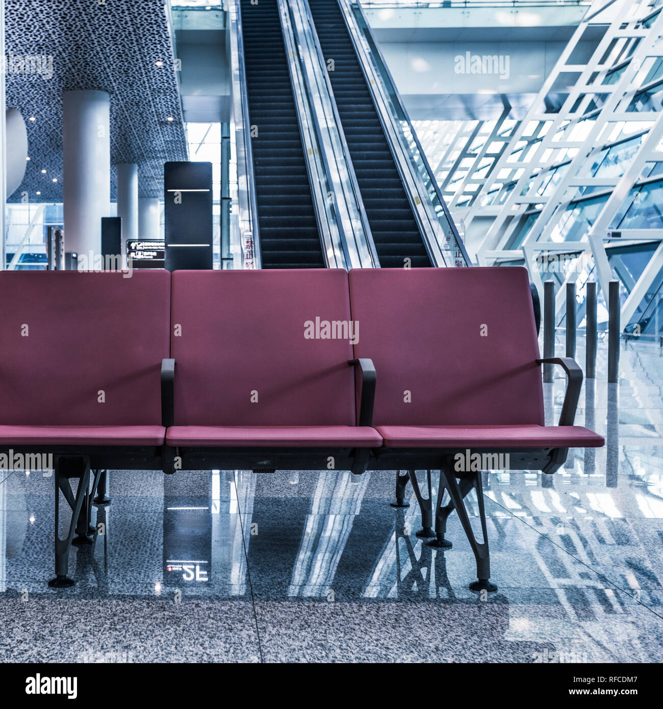 interior of modern office building,bench and escalator Stock Photo - Alamy