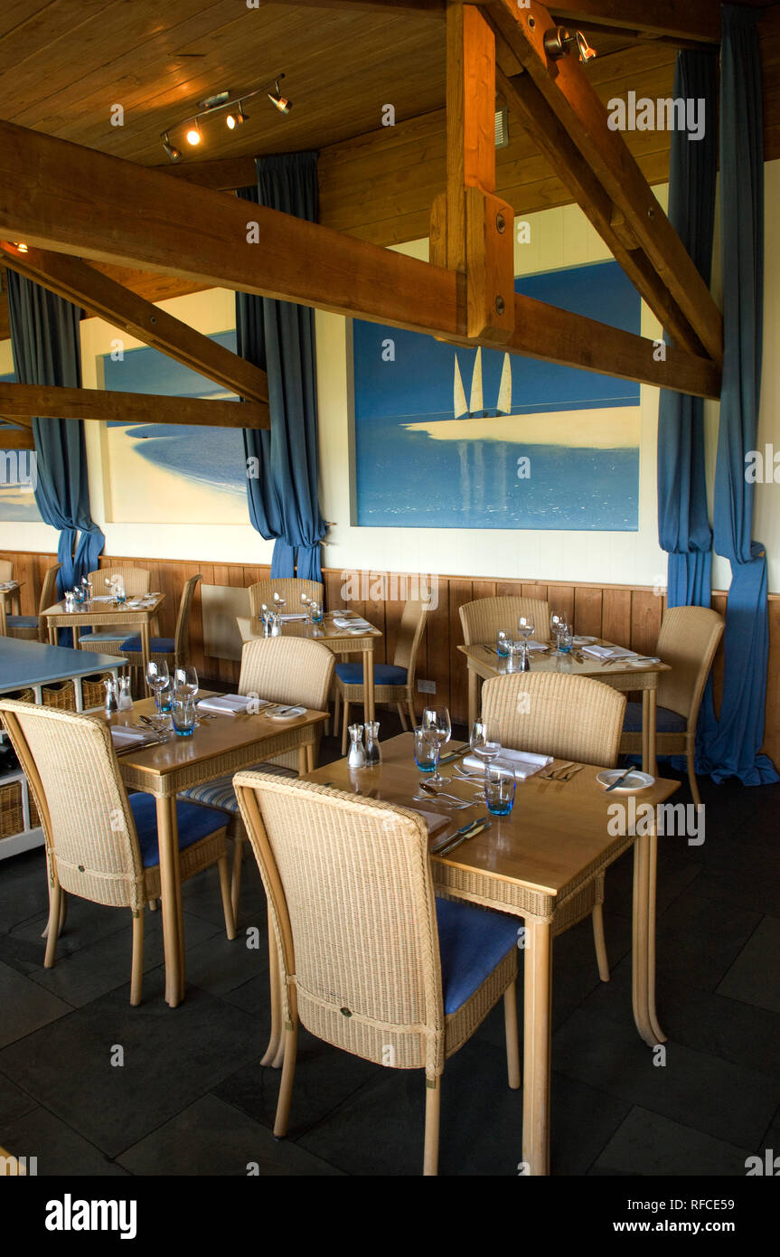 Hell Bay Hotel, Bryer, Isles of Scilly, UK, showing the restaurant with ...