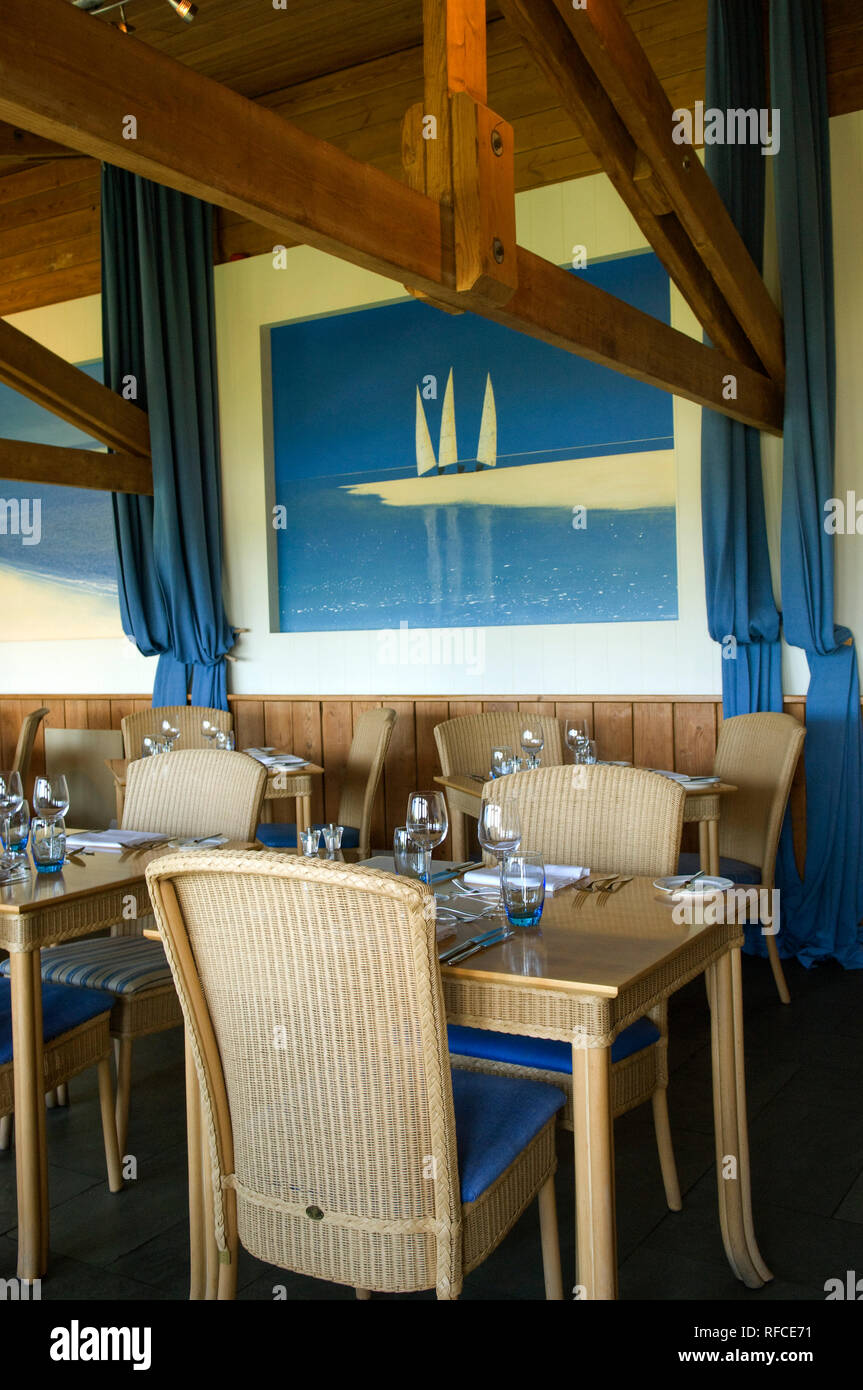 Hell Bay Hotel, Bryer, Isles of Scilly, UK, showing the restaurant with ...