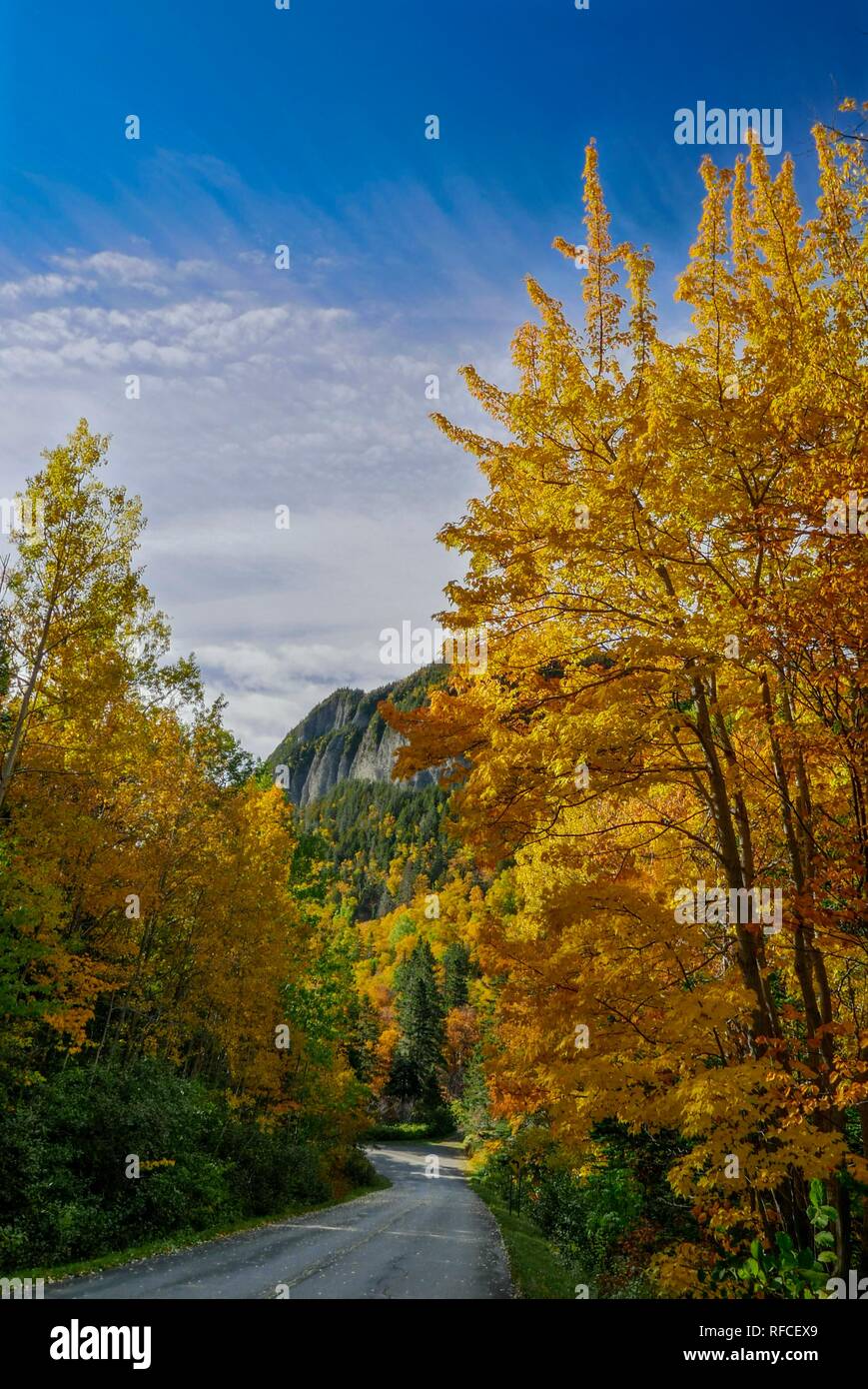 Colorful autumn view of Mount Saint-Alban in Forillon National Park ...
