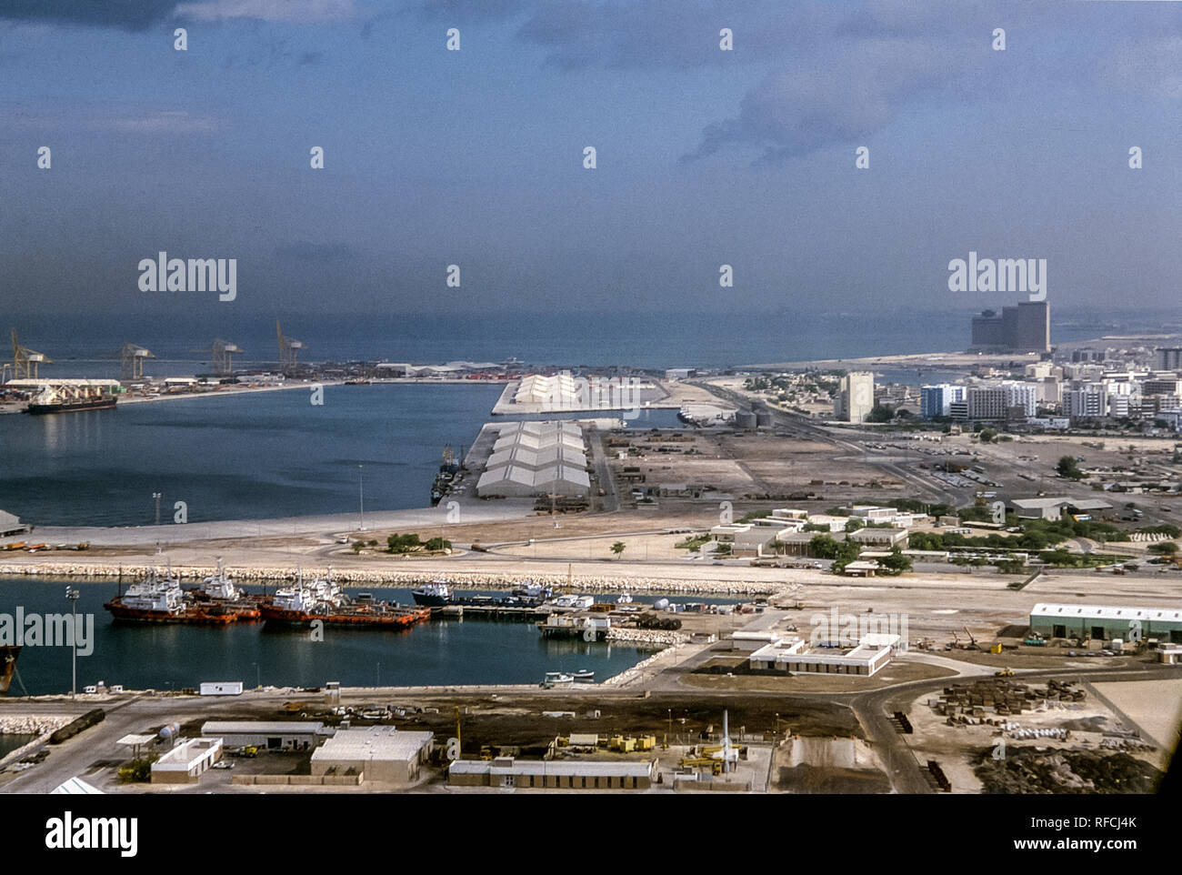 Dubai. Aerial views of Dubai with Port Rashid Docks and the Hyatt ...