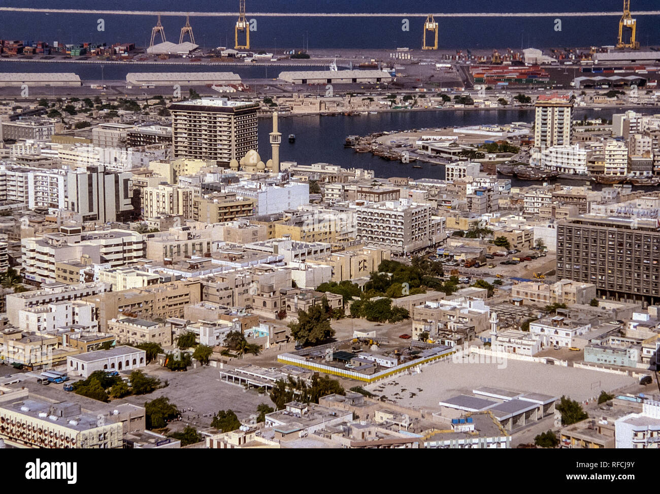 Dubai. Aerial views of Dubai overlooking Old Dubai, with the Dubai ...