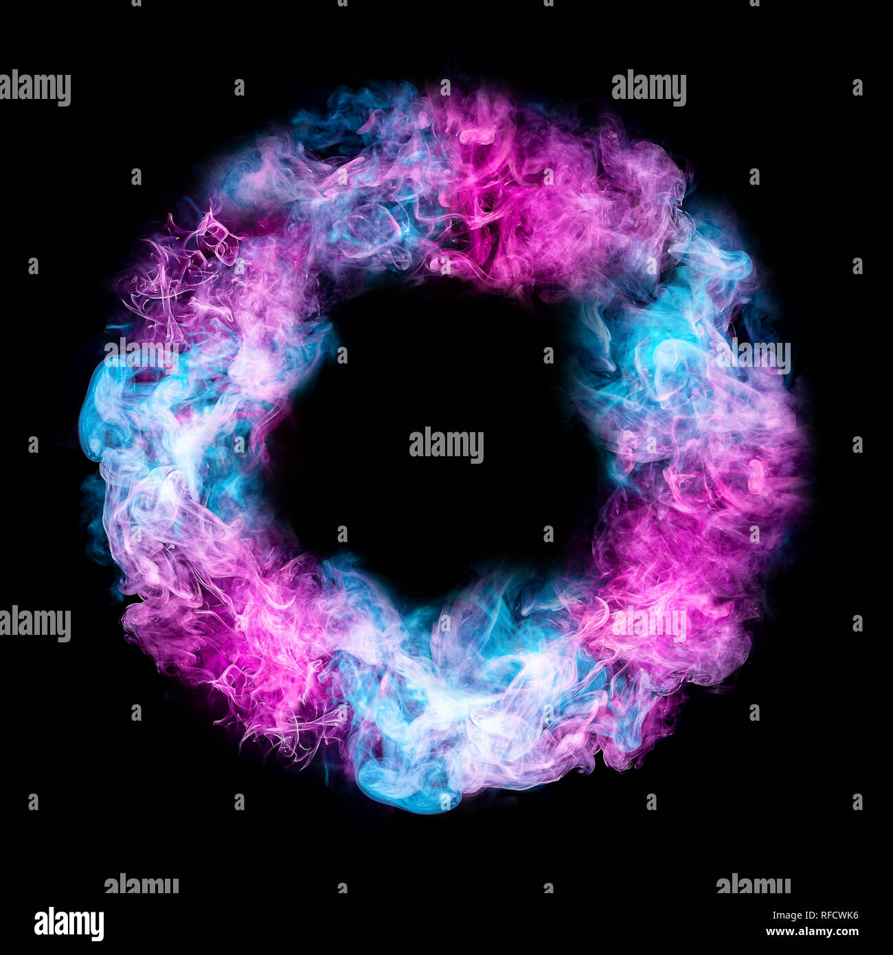 Fluffy Puffs blue and pink smoke and Fog in the form of a a circle on ...