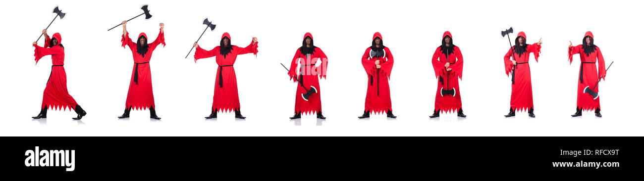 Executioner in red costume with axe on white Stock Photo - Alamy