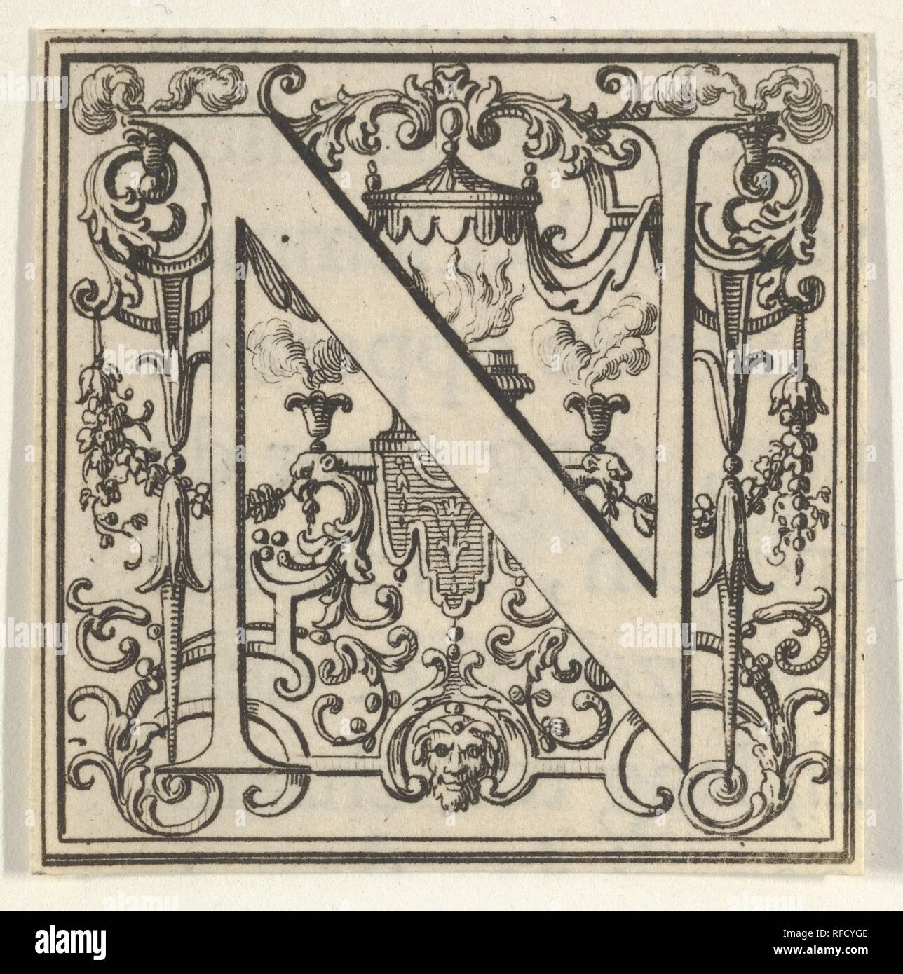 Roman Alphabet letter N with Louis XIV decoration. Artist: Bernard ...